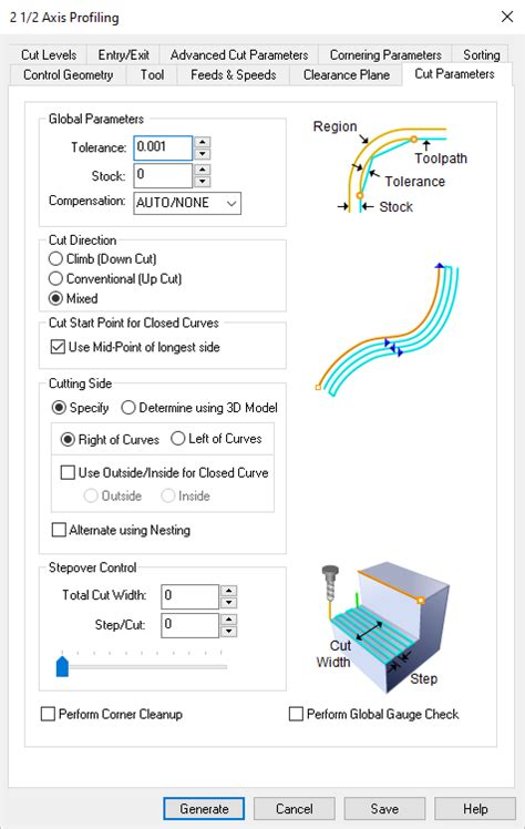 mill module creating 2½ axis operations profiling