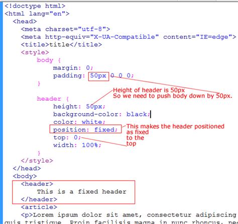 how to make a fixed header in css learn web tutorials