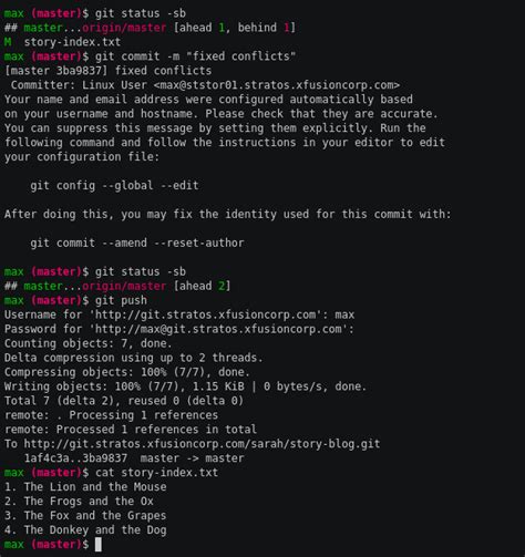 resolve git merge conflicts task failed kodekloud devops learning