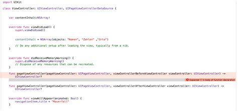 ios expected { in body of function declaration swift xcode 7 2 1