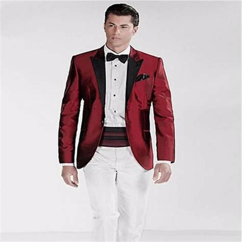 Two Piece Burgundy Groom Tuxedos For Wedding Black Peaked Lapel Custom