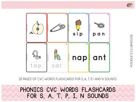 Cvc Words Flashcards S A T P I N Teaching Resources