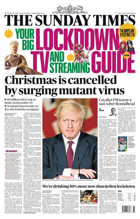 Sunday Times Front Page 20th Of December 2020 Tomorrows Papers Today