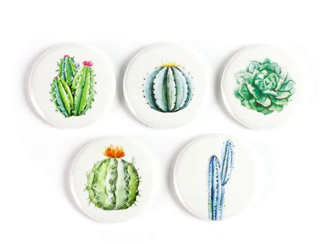 Watercolor Cacti Strong Ceramic Magnets Or Pinback Buttons Etsy
