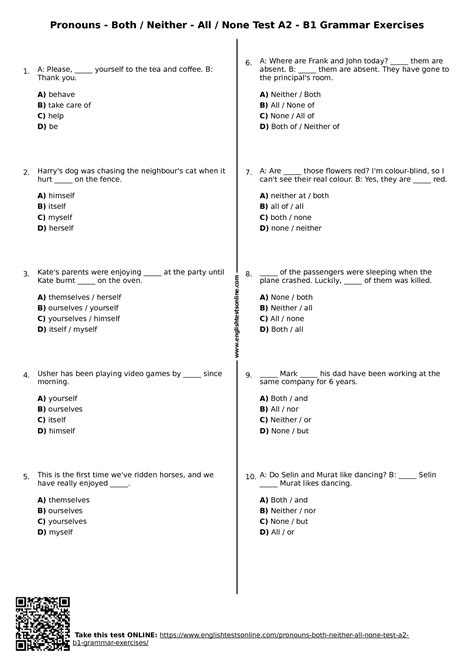 Solution 471 Pronouns Both Neither All None Test A2 B1 Grammar