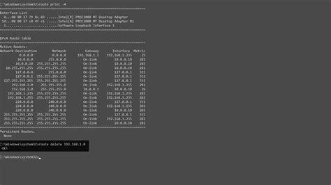 deleting routes from the routing table in windows with route delete command