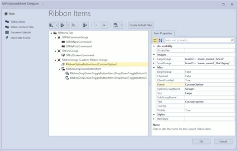 custom ribbon asp web forms controls devexpress documentation