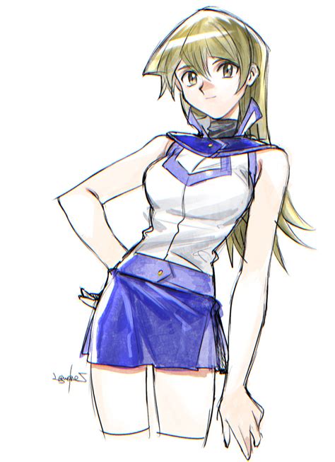 Safebooru 1girl 203wolves Bangs Blonde Hair Blue Skirt Breasts Brown