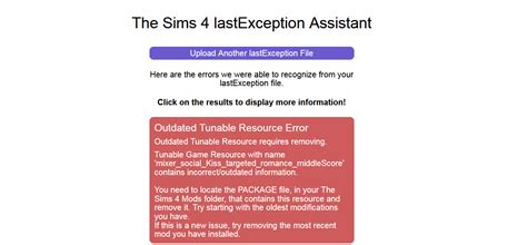 lastexception assistant outdated tunable ressource error the sims 4