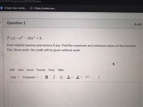 Solved F X X4−32x2 9 Find Relative Maxima And Minima If