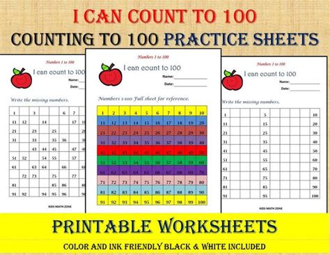 missing numbers 1 to 100 10 printable worksheets pdf etsy