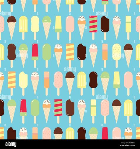 Vector Seamless Pattern Of Different Sweet Ice Creams With Bright And