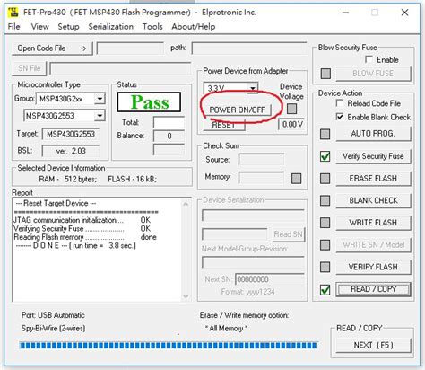 ccs msp430g2553 how to set vcc output from msp fet430uif pin1 with ccs