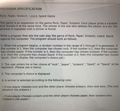 solved program specification rock paper scissors lizard