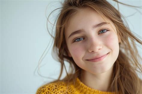 Portrait Of Young Beautiful Cute Cheerful Girl Smiling Looking At