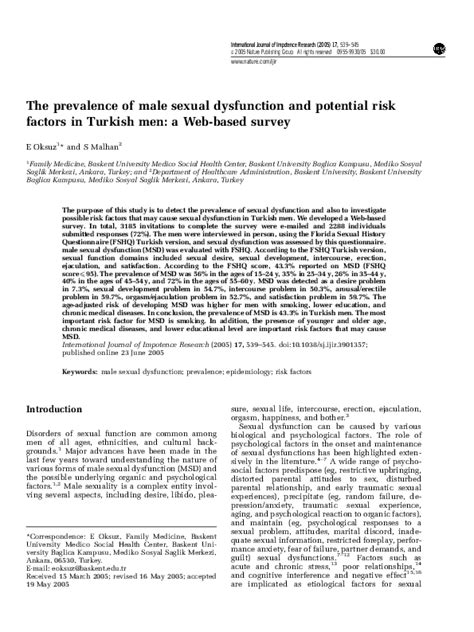 Pdf The Prevalence Of Male Sexual Dysfunction And Potential Risk