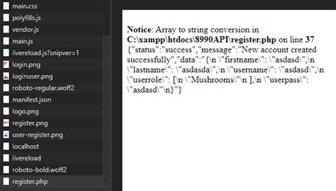 mysql array to string conversion c xampp htdocs 8990api