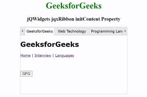 jqwidgets jqxribbon initcontent property geeksforgeeks
