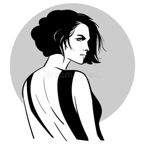 Bob Hairstyle Beautiful Woman Portrait In Black Open Back Dress