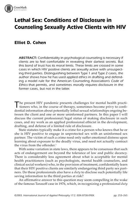 lethal sex conditions of disclosure in counseling sexually active