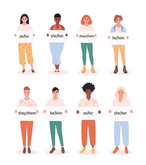 People Holding Signs With Gender Pronouns She He They Ze Non