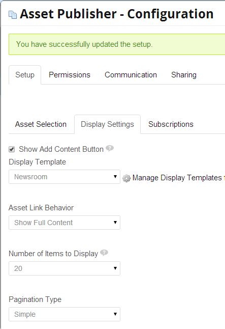 how to add asset publisher configuration options in liferay 6 2 stack