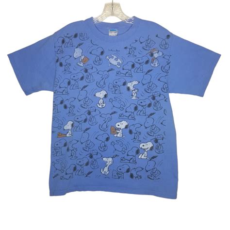 Peanuts Snoopy 90s Blue Short Sleeve T Shirt Size Med… Gem