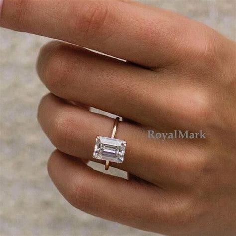 2ct East West Emerald Cut White Moissanite Engagement Ring 14k Etsy