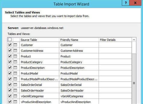 import data from azure sql to tabular databases