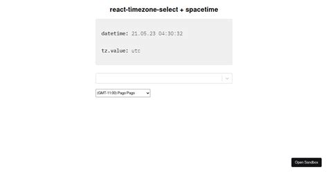 react timezone select usage forked codesandbox