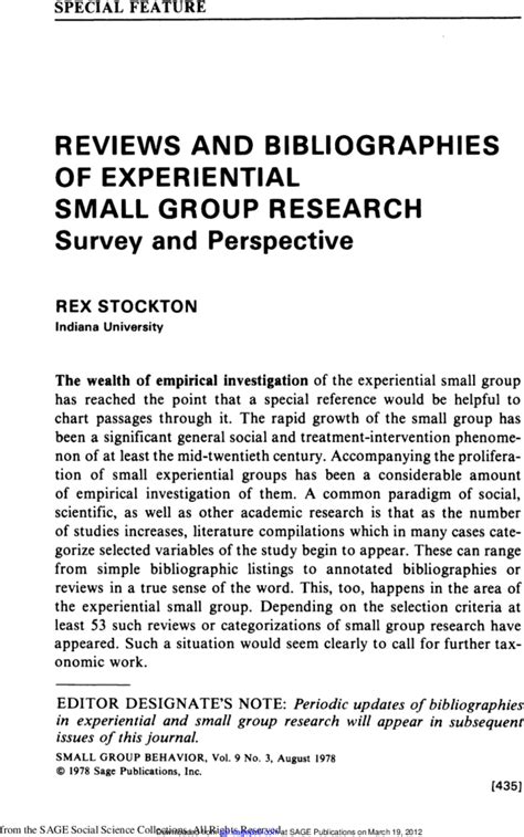 Reviews And Bibliographies Of Experiential Small Group Research Survey