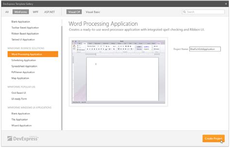 how to use the template gallery to create a simple word processor