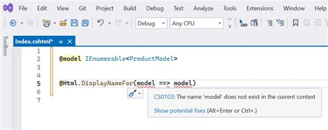 mvc razor view throwing the name model does not exist in