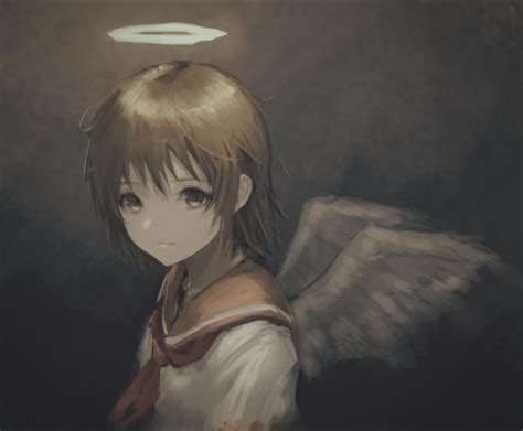 Safebooru 1girl Angel Wings Bangs Brown Eyes Brown Hair Closed Mouth