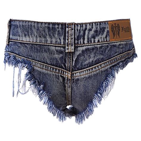 Zah Womens Sexy Hot Pants Low Waist Rise Side Straps Cheeky Mini Denim