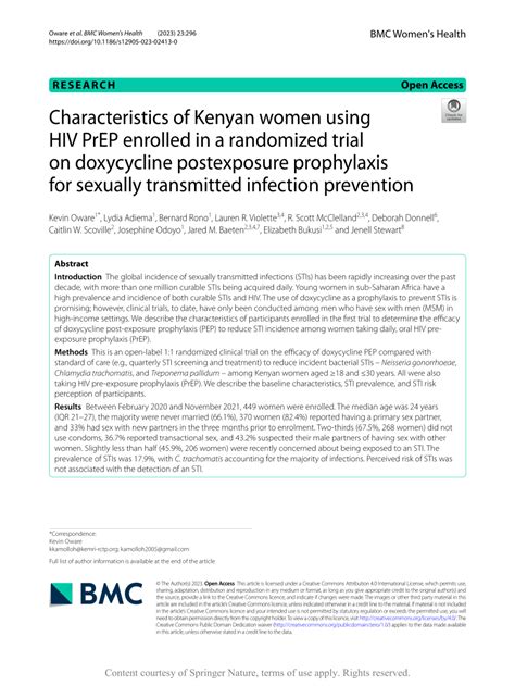 Pdf Characteristics Of Kenyan Women Using Hiv Prep Enrolled In A