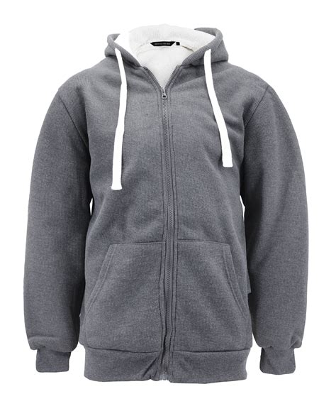 Mens Heavyweight Thermal Zip Up Hoodie Warm Sherpa Lined Sweater