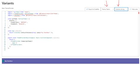 how to set a teams theme and strong scheme on v8 themeprovider