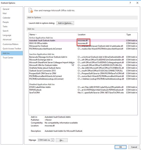 ms outlook add in greyed out in ribbon bar in vault vault products