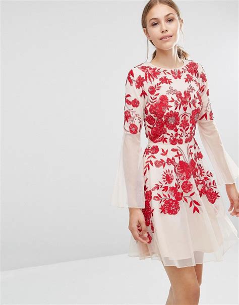 Image 1 Of Frock And Frill Embroidered Beaded Skater Dress With Fluted