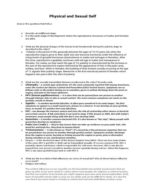 Physical And Sexual Self Pdf Puberty Sexually Transmitted Infection