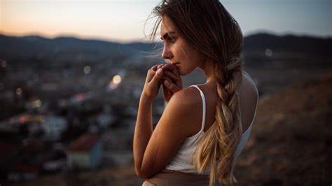 Women Model Marat Safin Blonde Braids Long Hair Women Outdoors Looking
