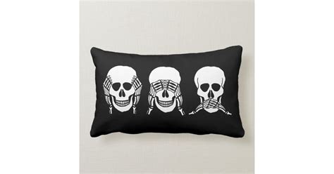 Three Wise Skulls See Hear Speak No Evil Lumbar Pillow