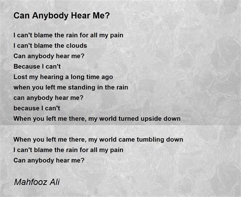 Can Anybody Hear Me Can Anybody Hear Me Poem By Mahfooz Ali