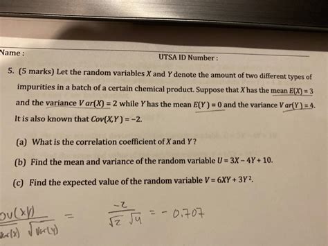 solved name utsa id number 5 5 marks let the random