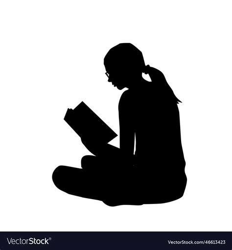 Silhouette Of A Young Woman Reading Book Vector Image