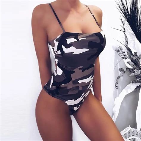 Swimwear Women Bikini 2019 Striped Camouflage Print Backless One Piece