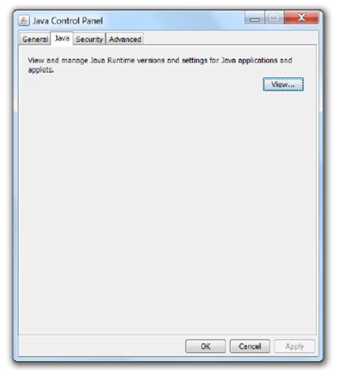 java control panel choose the java tab and press the view