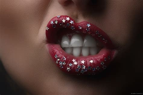 Face Food Women Open Mouth Red Closeup Red Lipstick Finger In