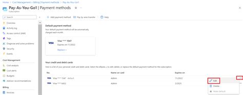 Add Update Or Delete A Payment Method Microsoft Cost Management